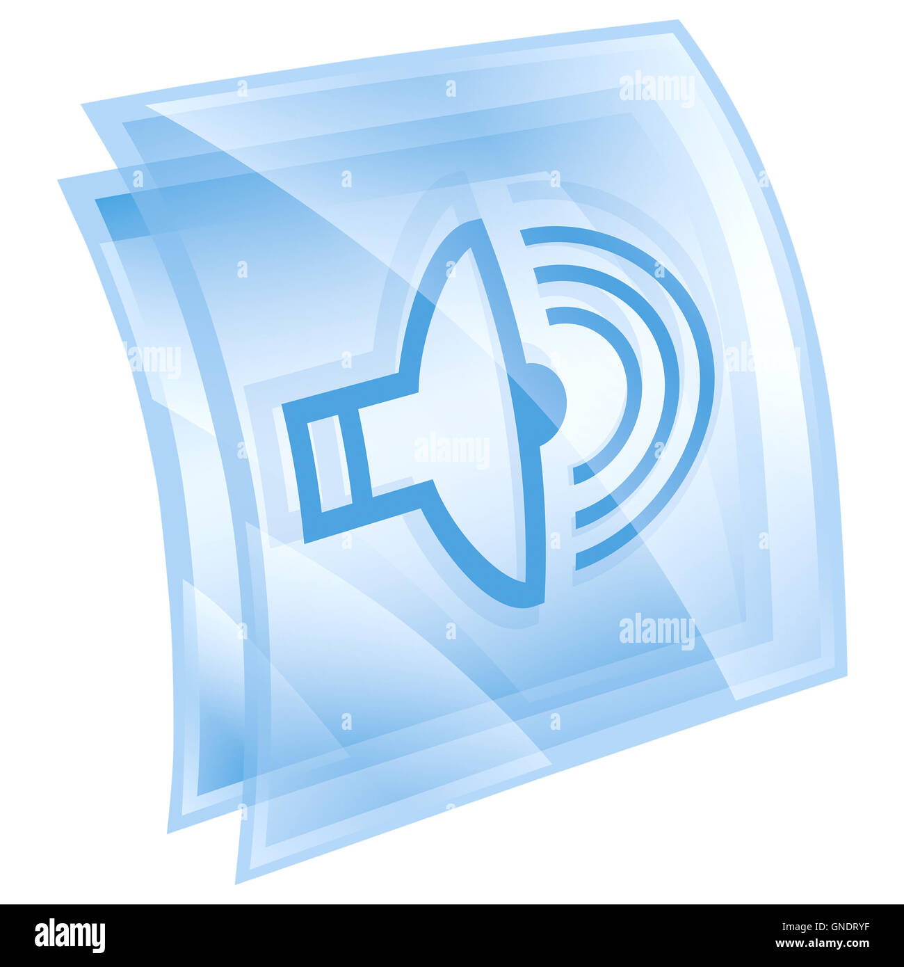 speaker icon blue square, isolated on white background Stock Photo - Alamy