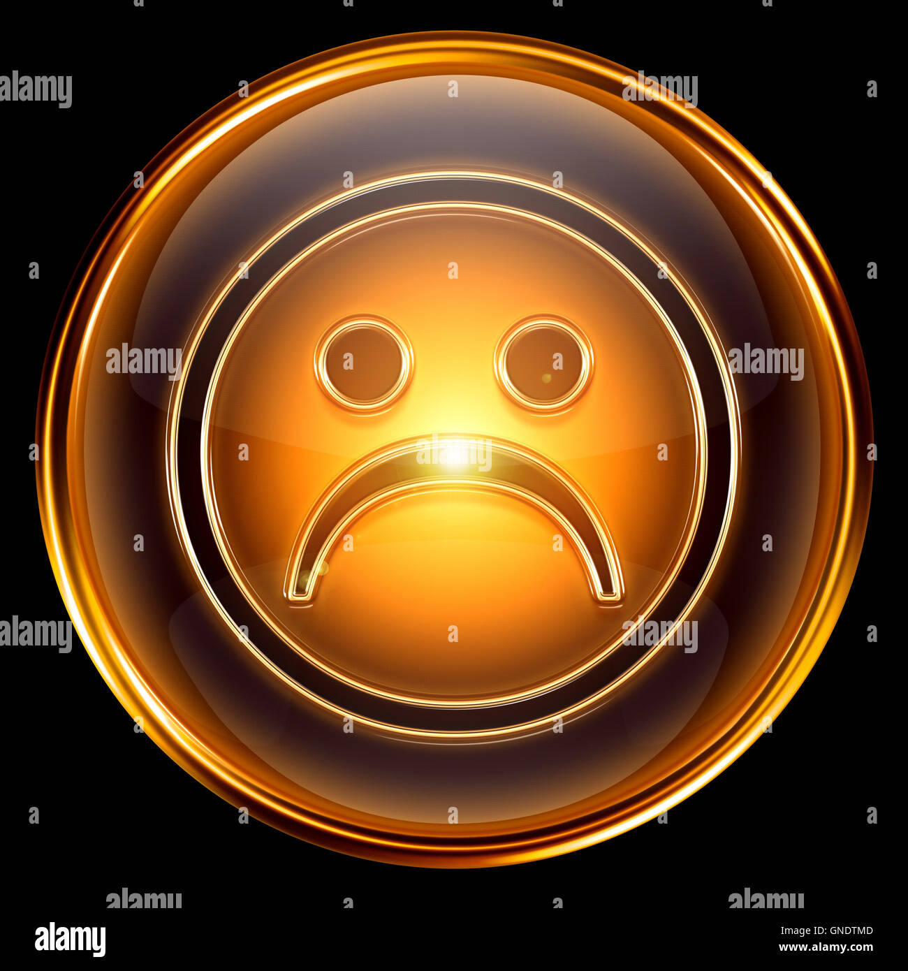 Smiley dissatisfied icon golden, isolated on black background Stock ...