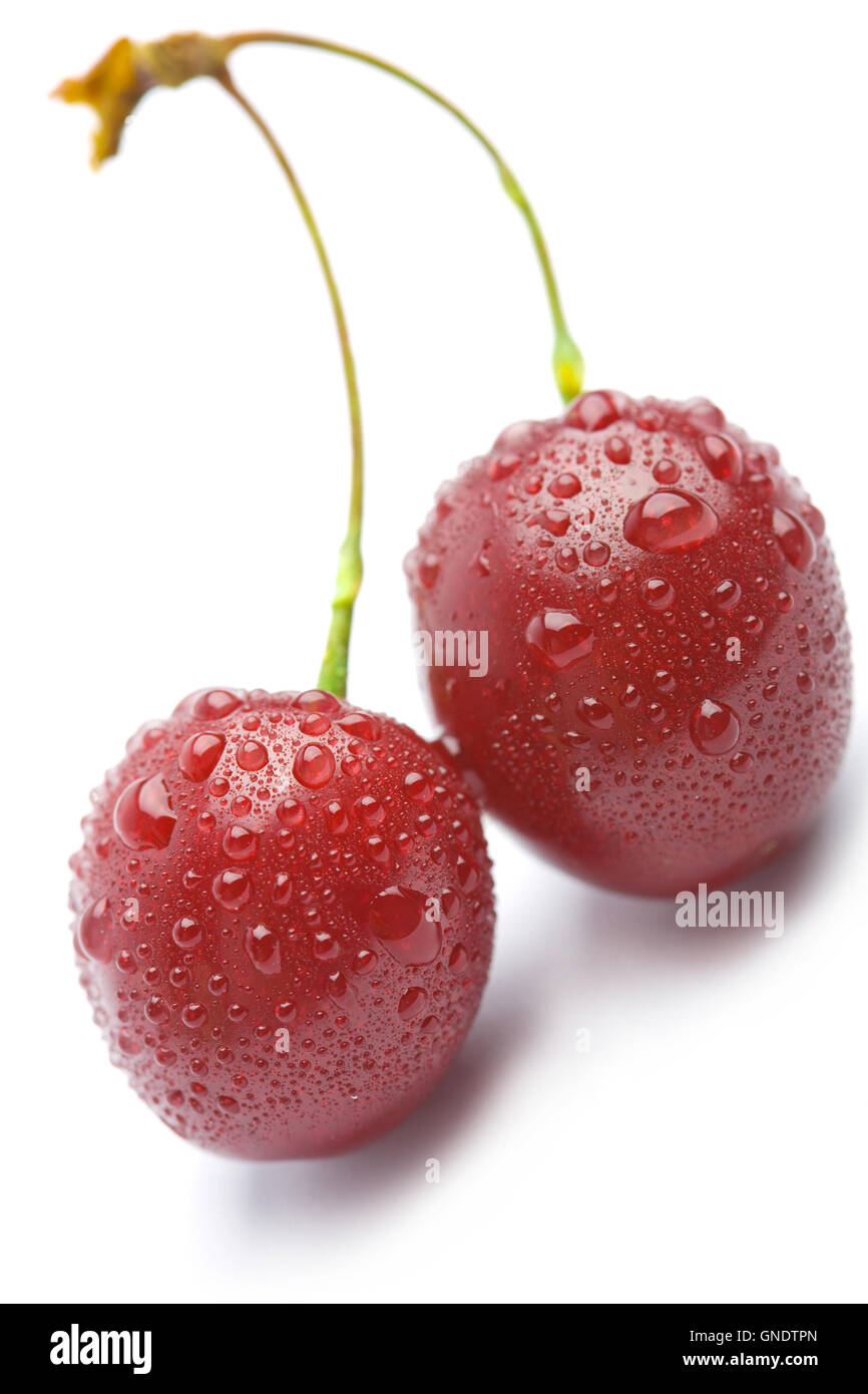 sweet cherry with water drops isolated Stock Photo - Alamy