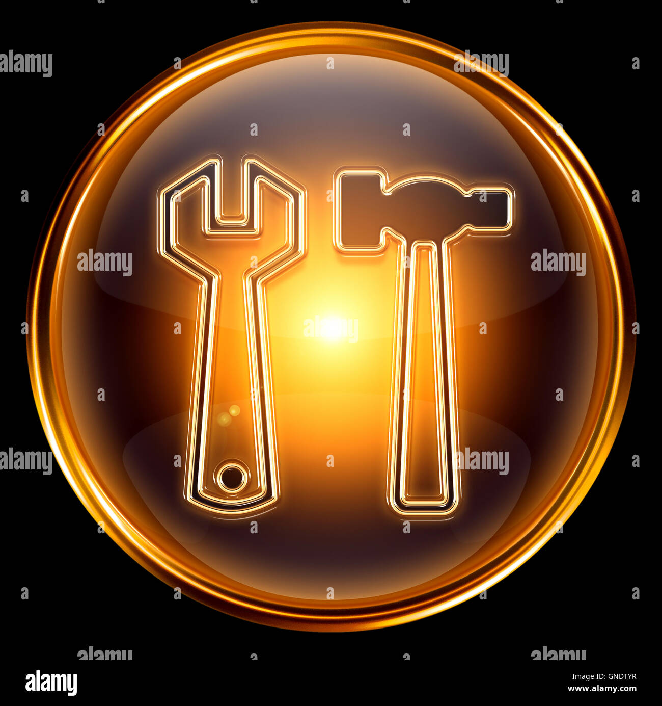 Tools icon gold, isolated on black background Stock Photo - Alamy