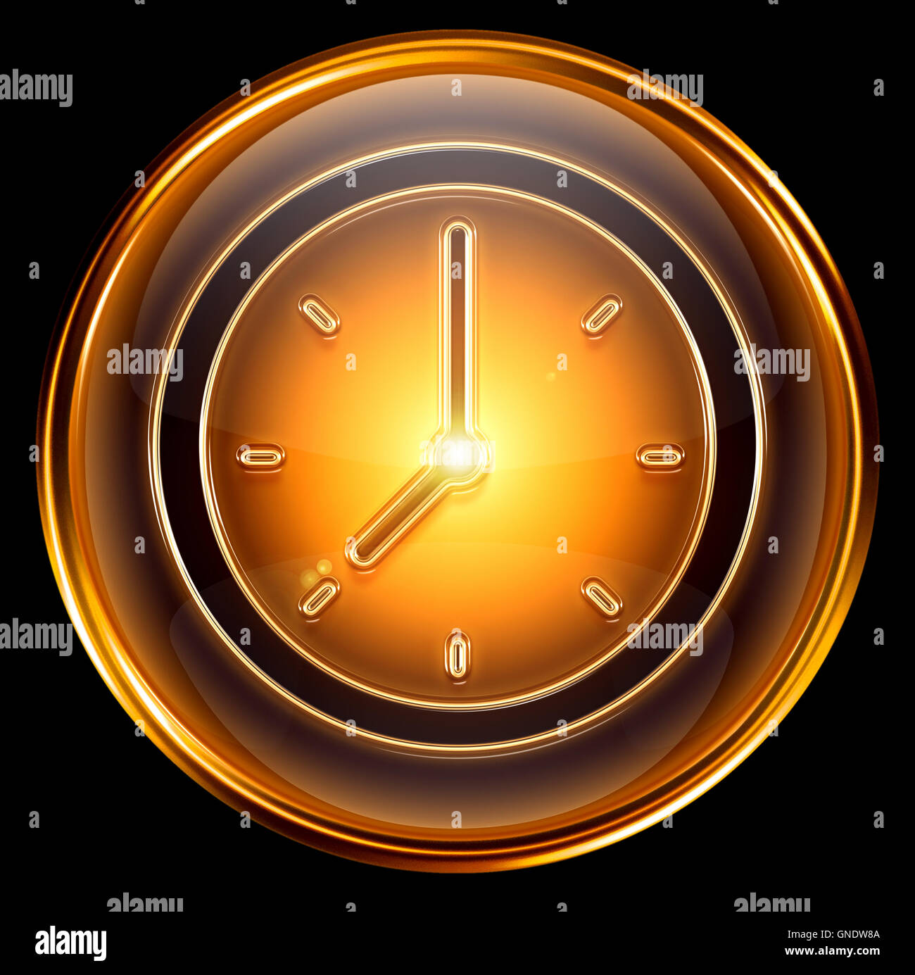 clock icon gold, isolated on black background Stock Photo - Alamy