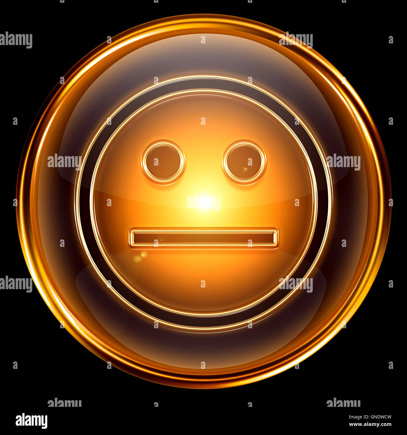 Smiley icon golden, isolated on black background Stock Photo - Alamy