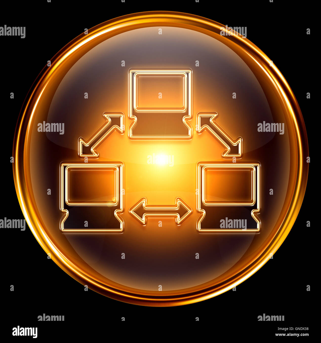 Network icon golden, isolated on black background Stock Photo - Alamy