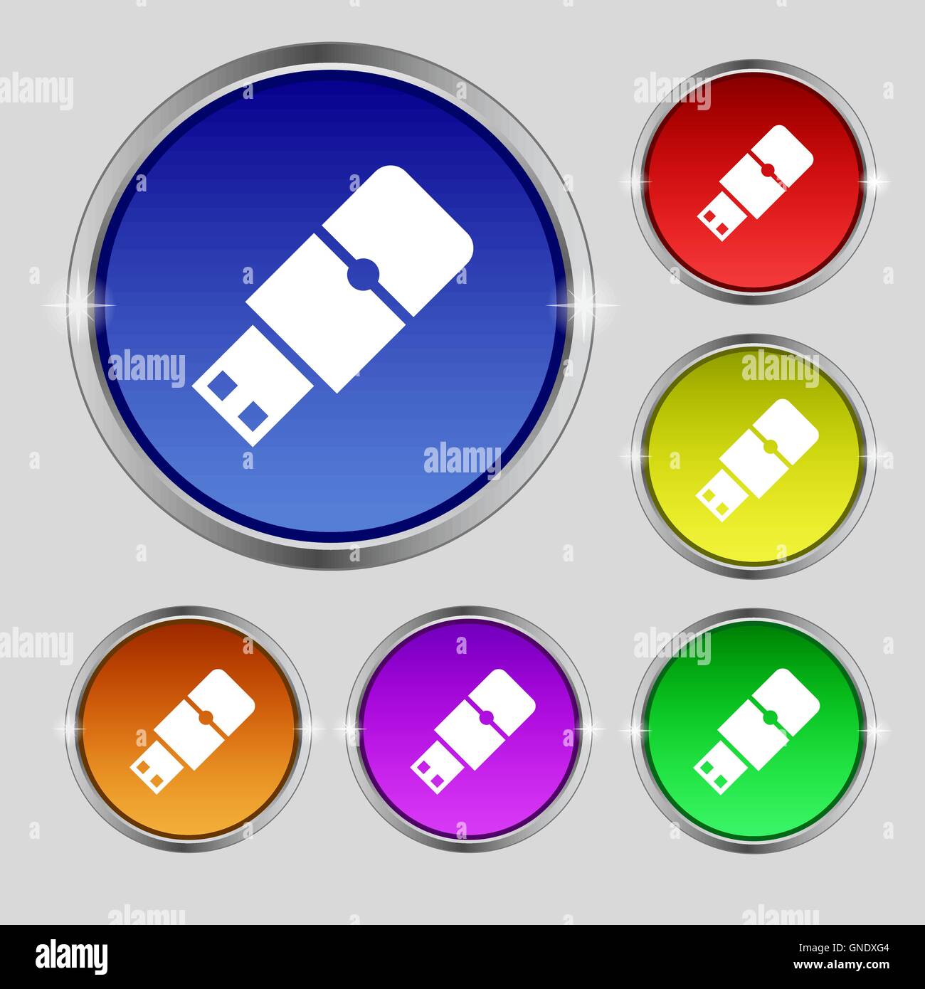 USB flash icon sign. Round symbol on bright colourful buttons. Vector ...