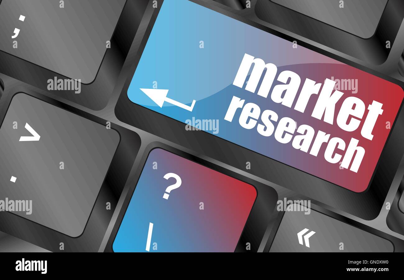 key with market research text on laptop keyboard, business concept ...