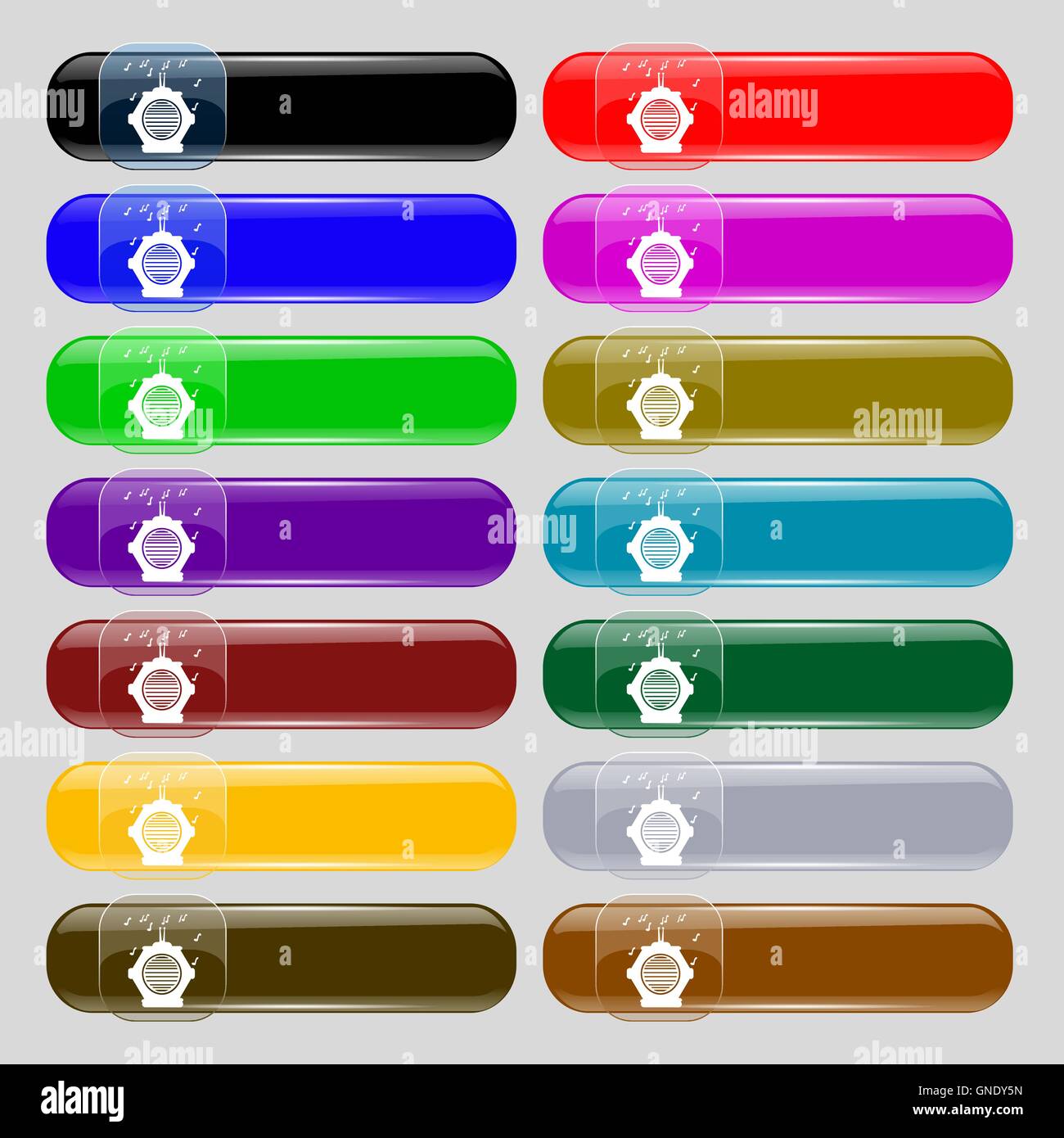 old analog radio icon sign. Set from fourteen multi-colored glass ...