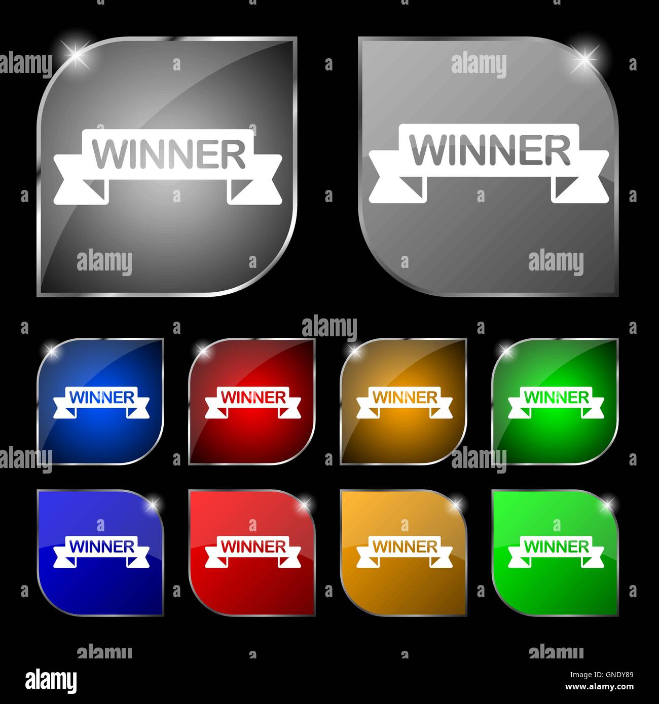 Winner icon sign. Set of ten colorful buttons with glare. Vector Stock ...
