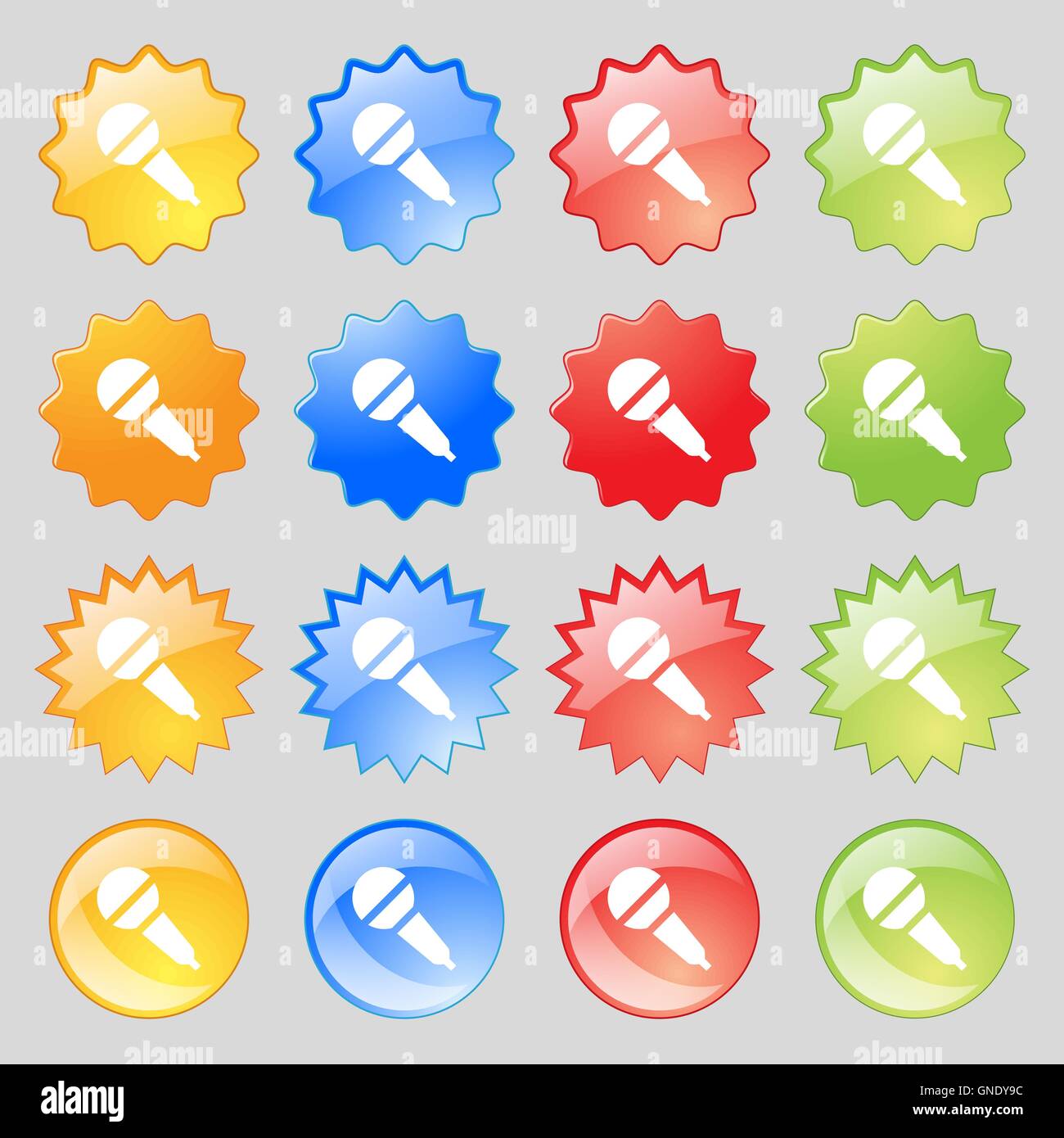 Microphone icon sign. Big set of 16 colorful modern buttons for your ...
