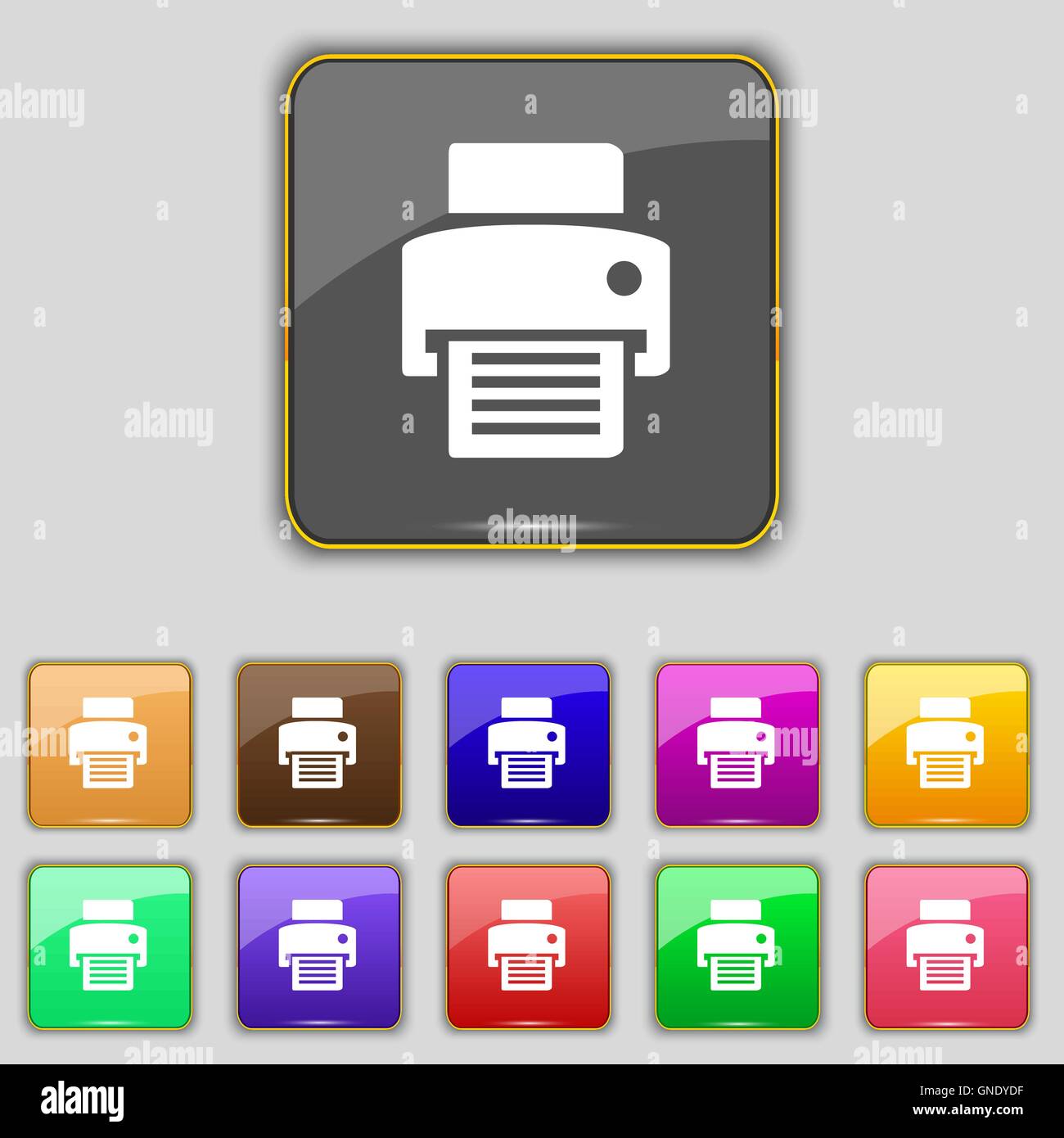fax, printer icon sign. Set with eleven colored buttons for your site ...