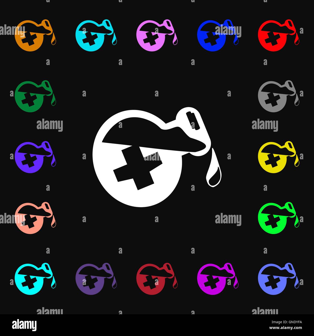 life healing potion decanter bottle icon sign. Lots of colorful symbols ...