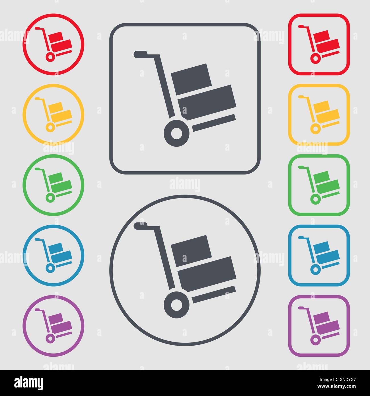 Loader icon sign. symbol on the Round and square buttons with frame ...