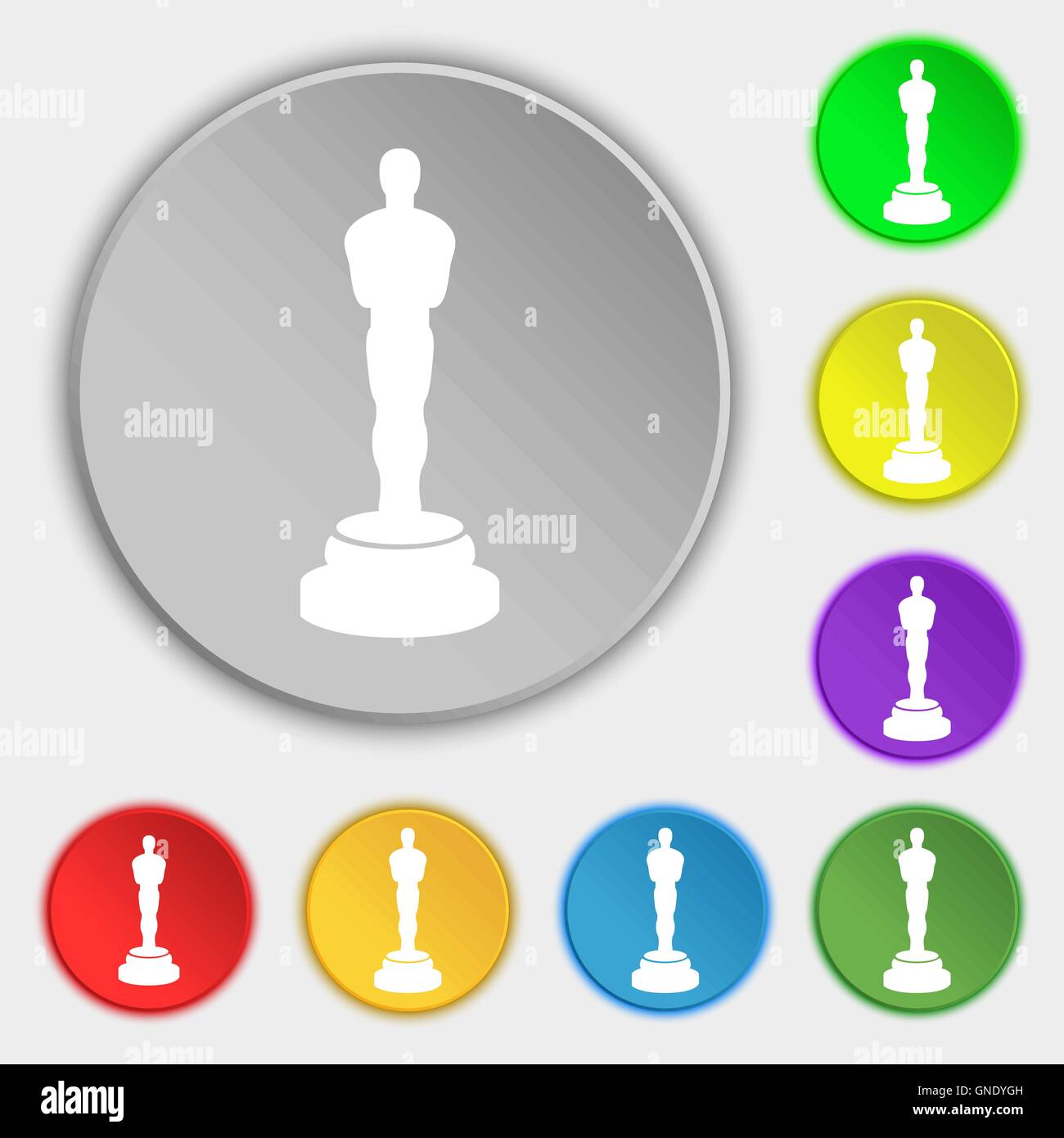 Oscar statuette icon sign. Symbol on eight flat buttons. Vector Stock ...