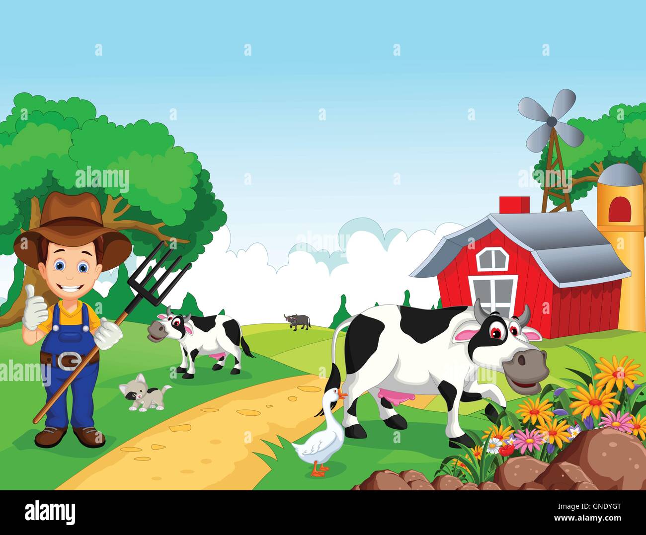 Farm background with farmer and animals Stock Vector Image & Art - Alamy