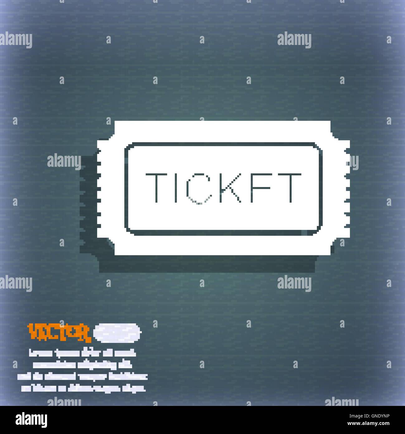 Ticket icon. On the blue-green abstract background with shadow and ...