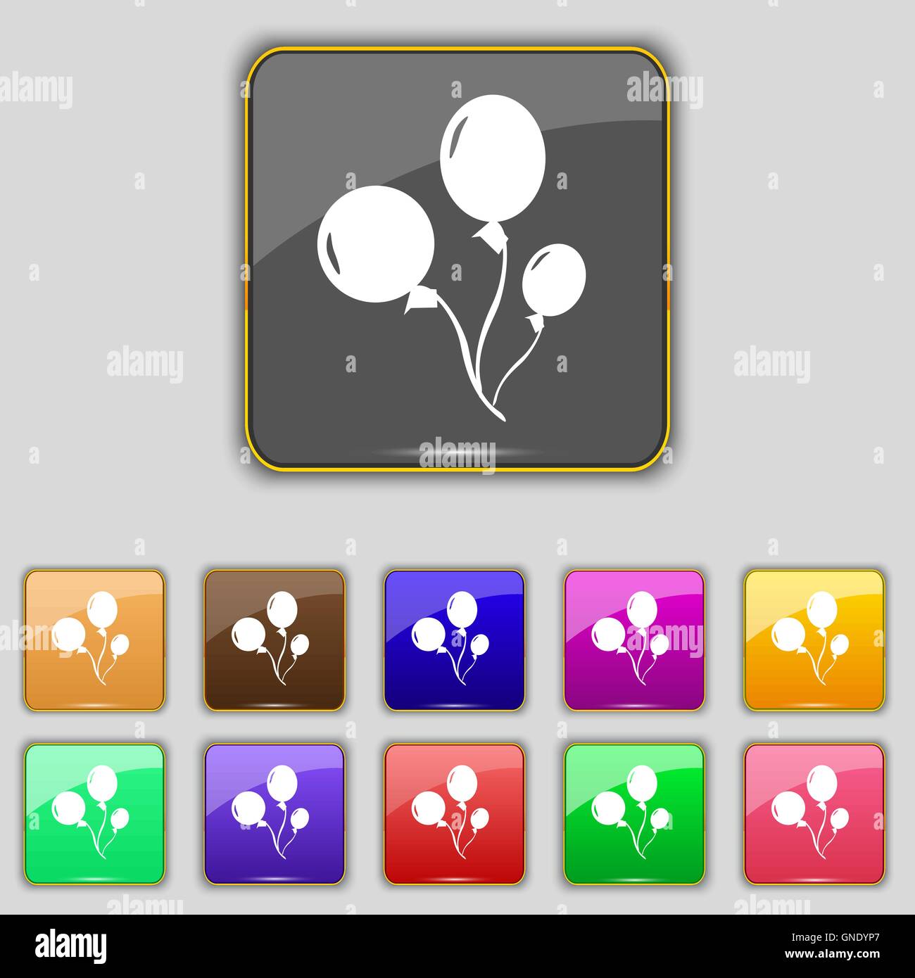 Balloons icon sign. Set with eleven colored buttons for your site ...