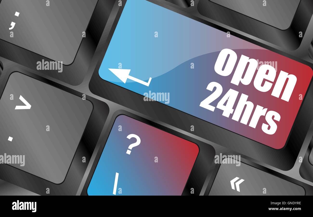 Computer keyboard with open 24 hours keys, business concept keyboard ...