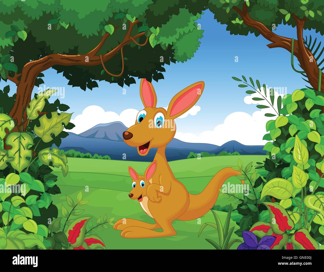 kangaroo cartoon with landscape background Stock Vector Image & Art - Alamy