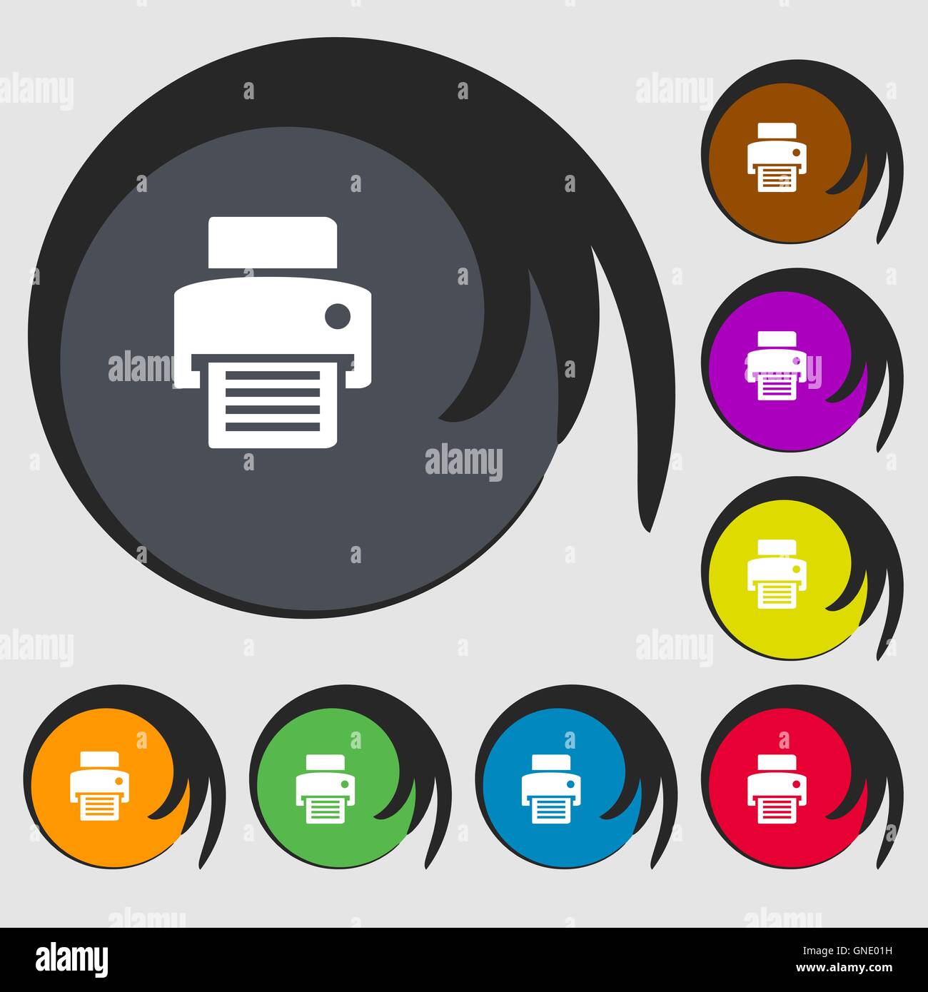 fax, printer sign icon. Symbols on eight colored buttons. Vector Stock ...