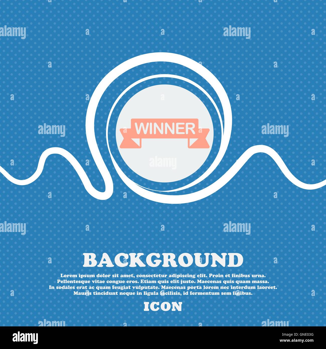 Winner sign. Blue and white abstract background flecked with space for ...