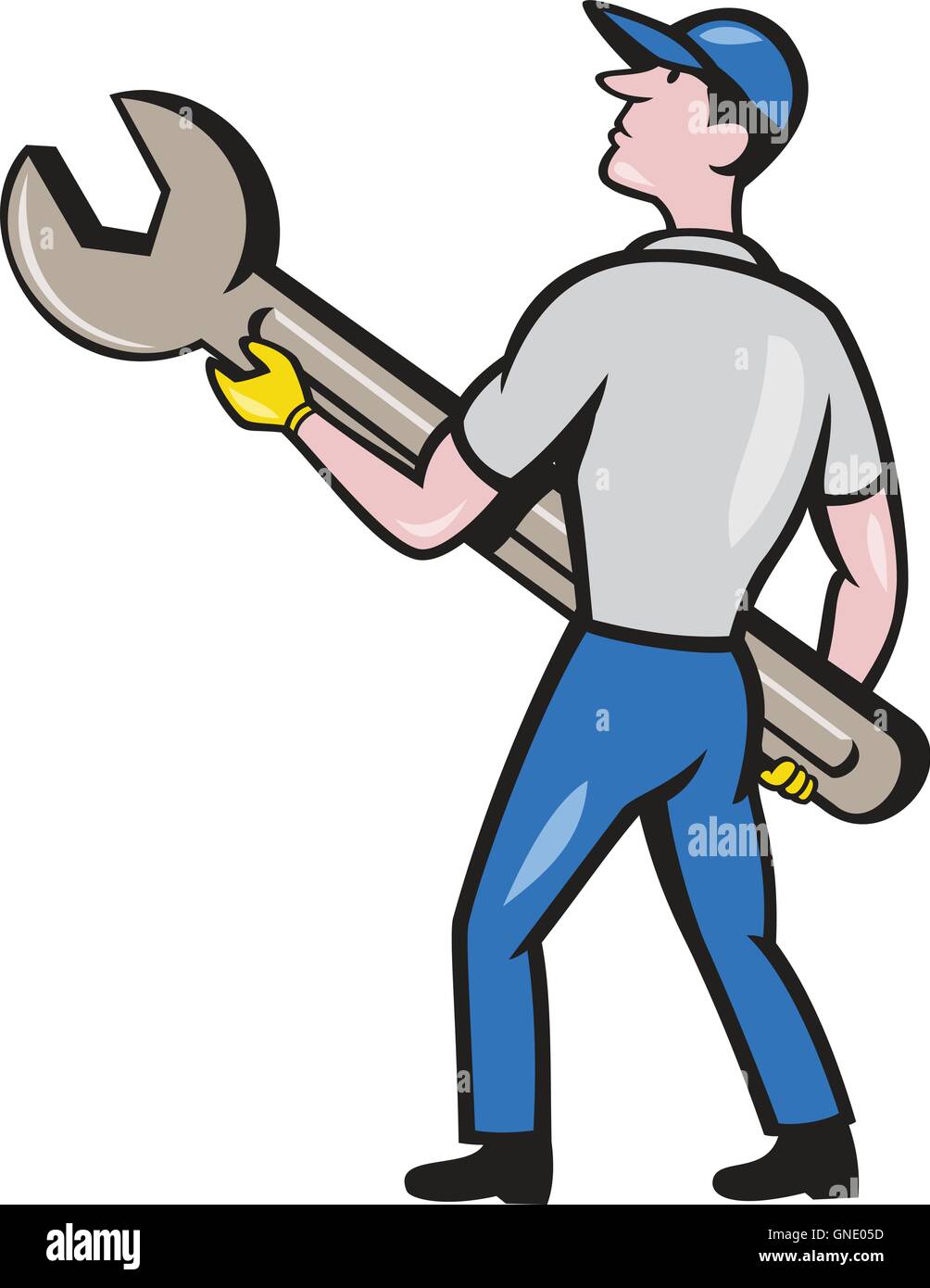 Mechanic Carrying Giant Spanner Cartoon Stock Vector Image & Art - Alamy