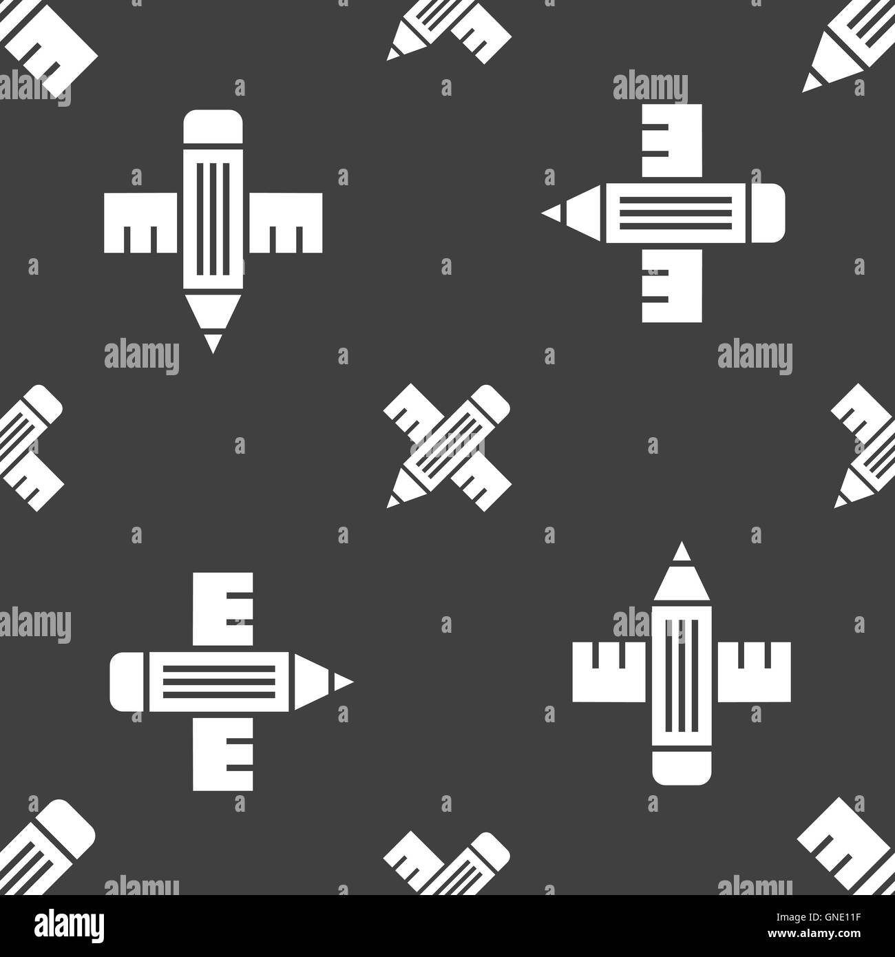 Pencil with ruler icon sign. Seamless pattern on a gray background ...