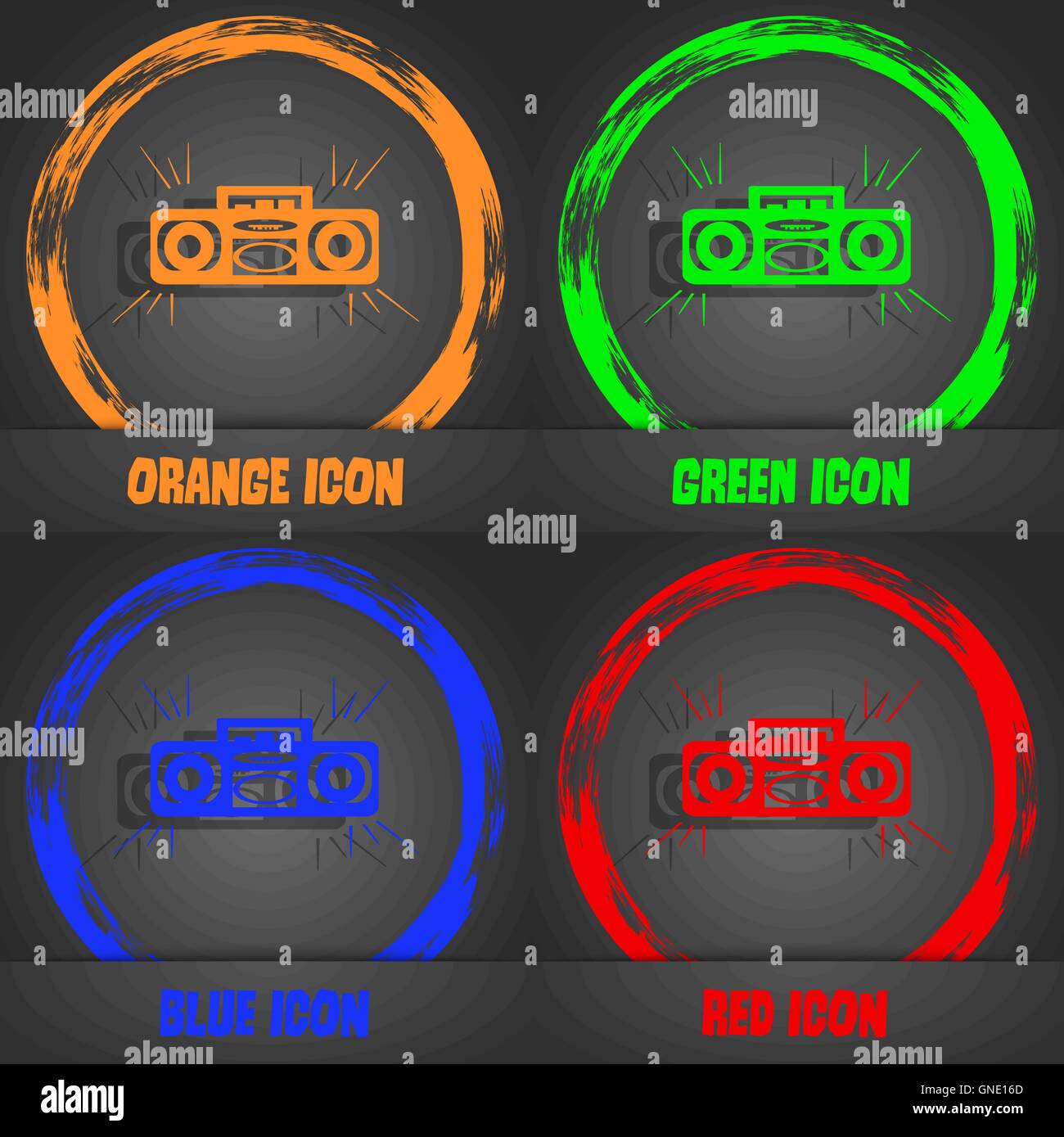 Radio cassette player icon. Fashionable modern style. In the orange ...