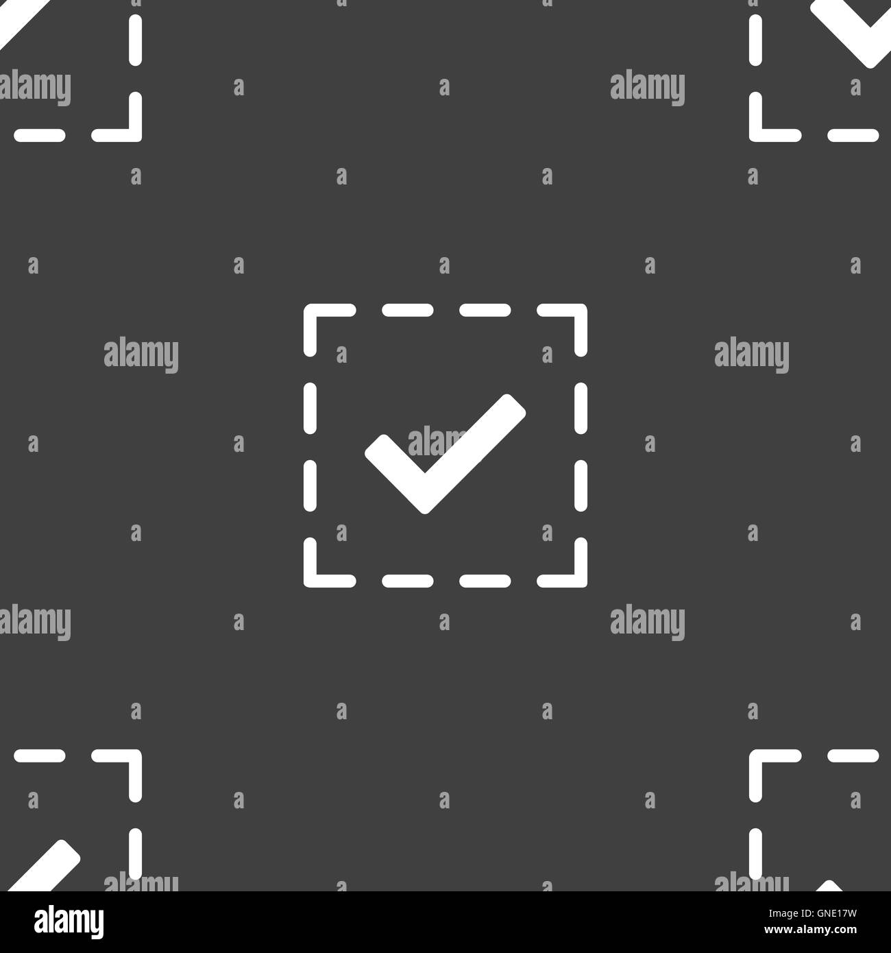 Check mark, tik icon sign. Seamless pattern on a gray background ...
