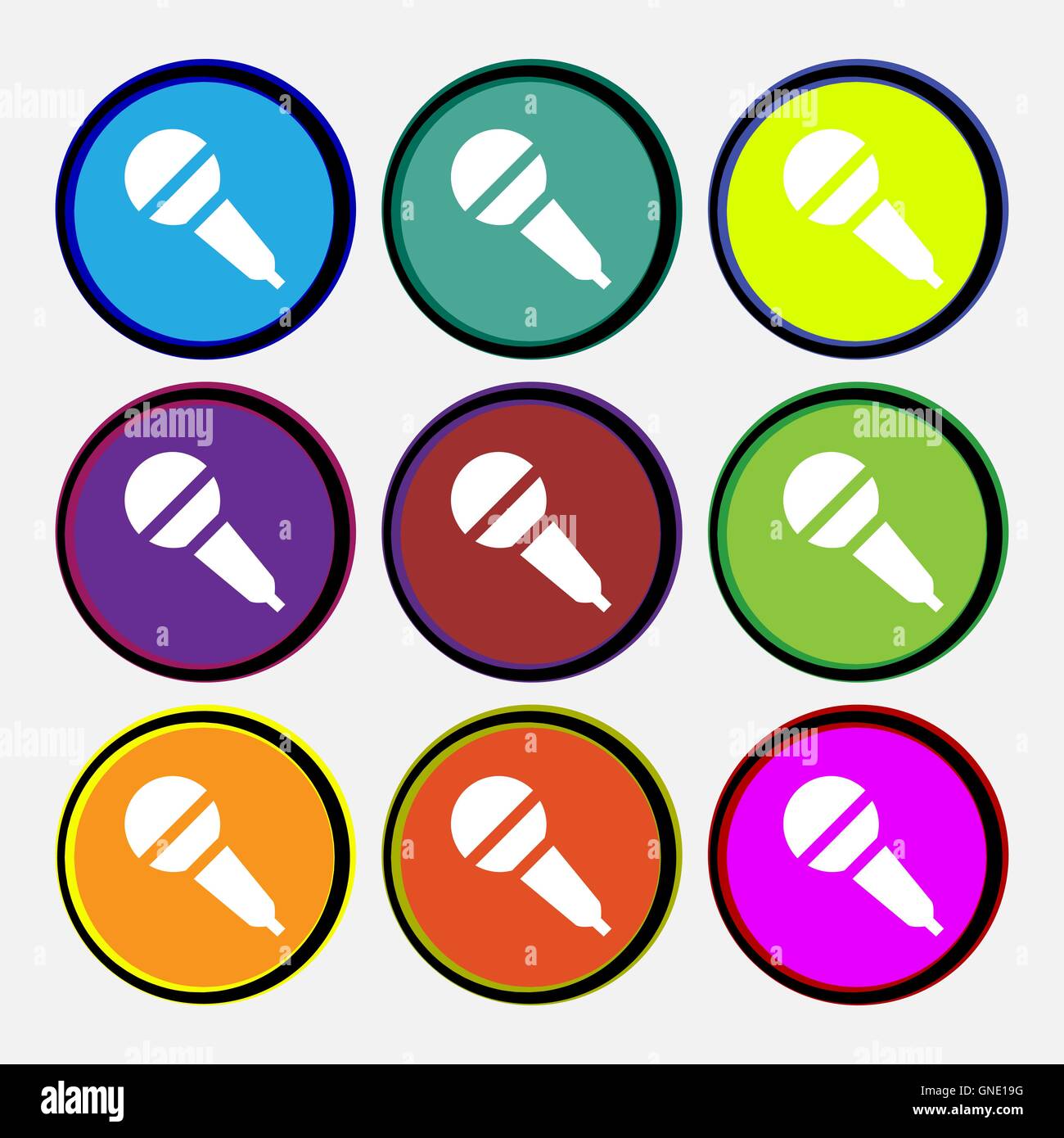 Microphone icon sign. Nine multi colored round buttons. Vector Stock ...