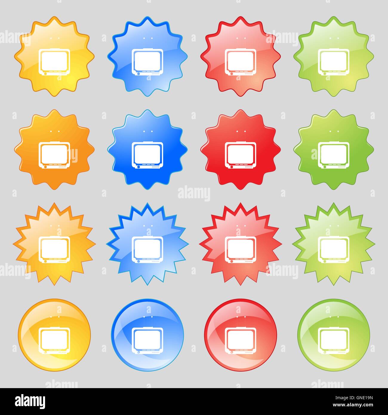 TV icon sign. Big set of 16 colorful modern buttons for your design ...