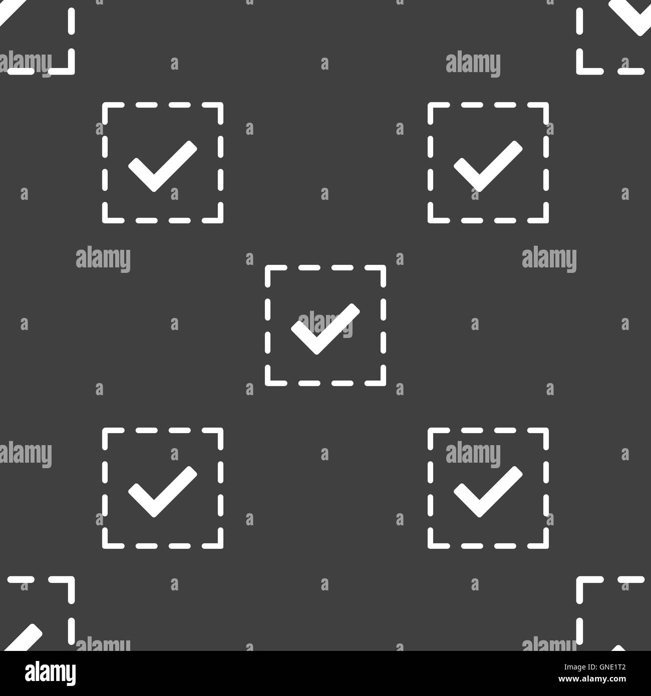 Check mark, tik icon sign. Seamless pattern on a gray background ...
