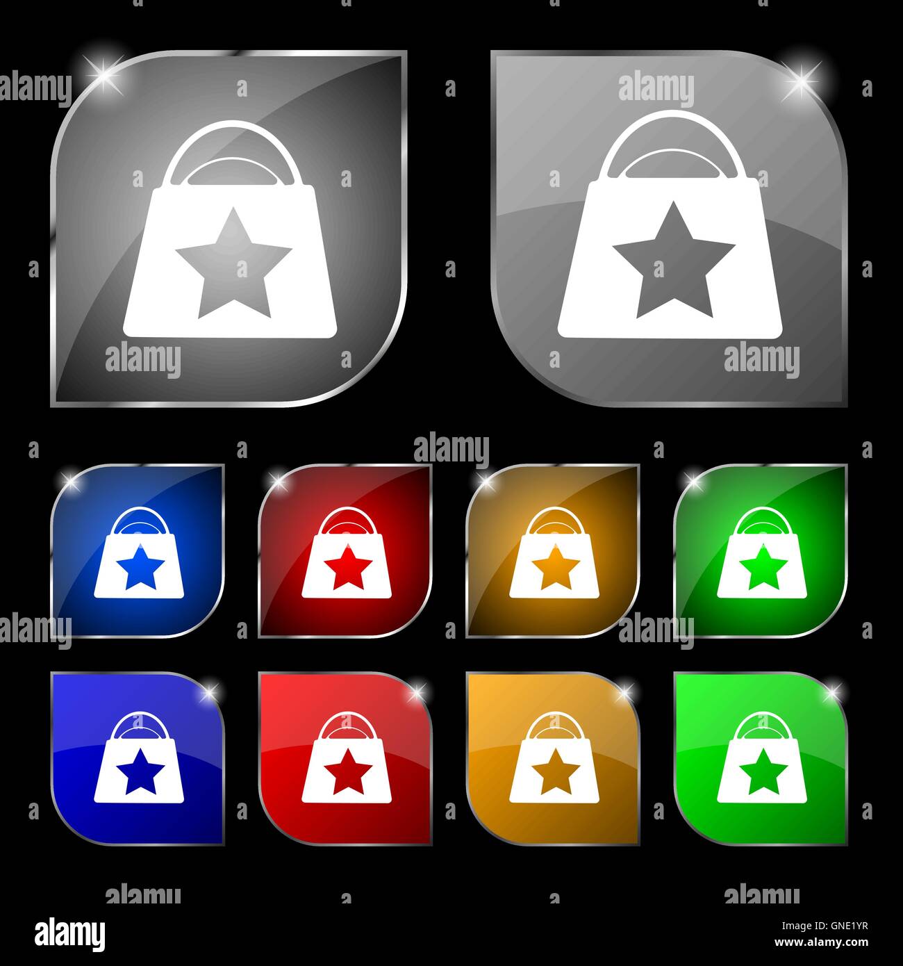 Shopping bag icon sign. Set of ten colorful buttons with glare. Vector ...