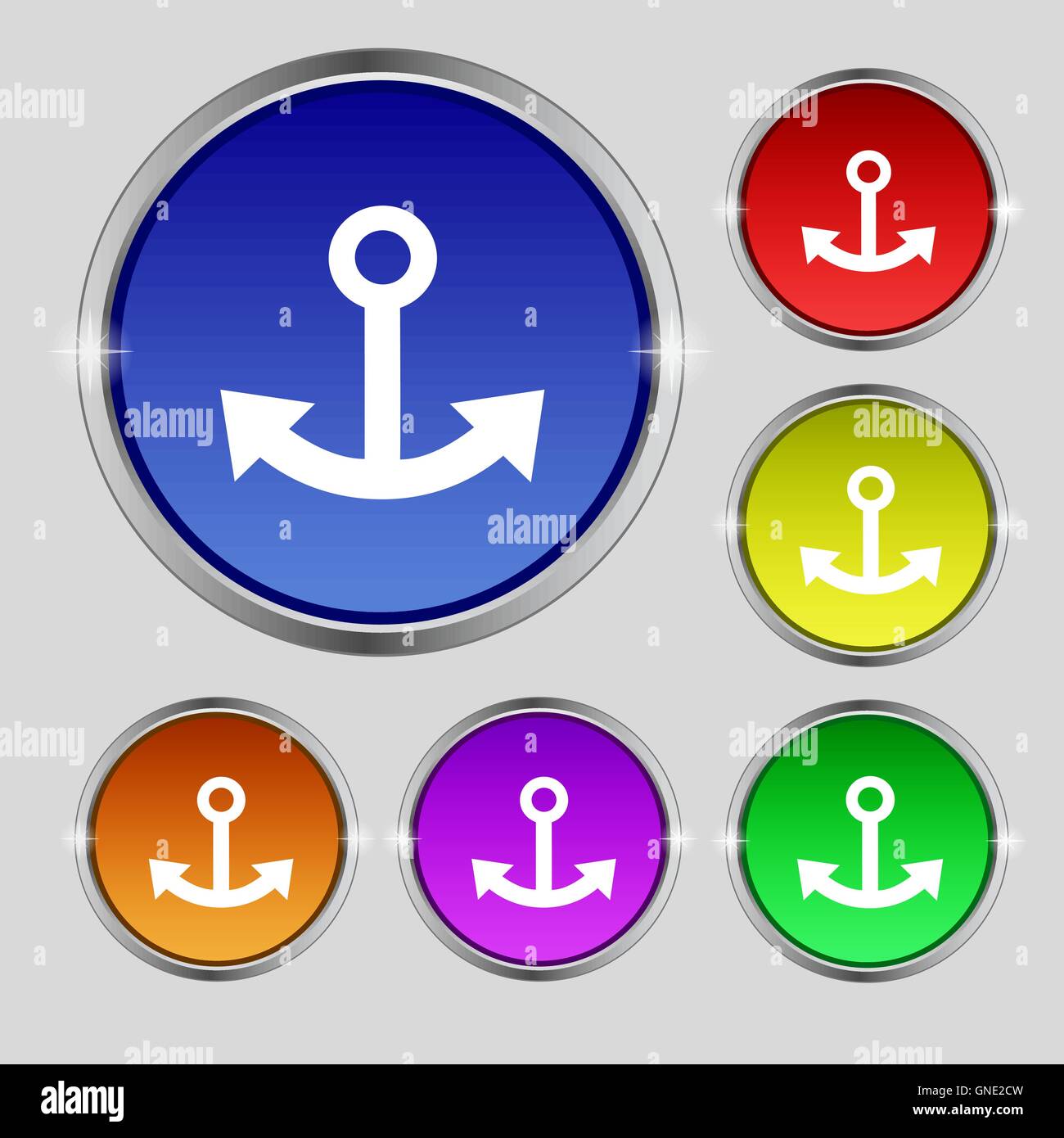 Anchor icon sign. Round symbol on bright colourful buttons. Vector ...