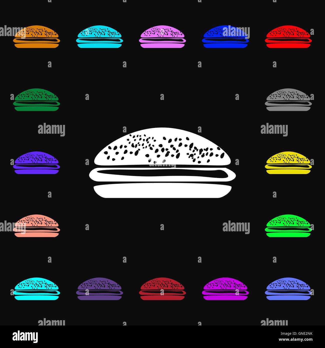 Burger, hamburger icon sign. Lots of colorful symbols for your design ...