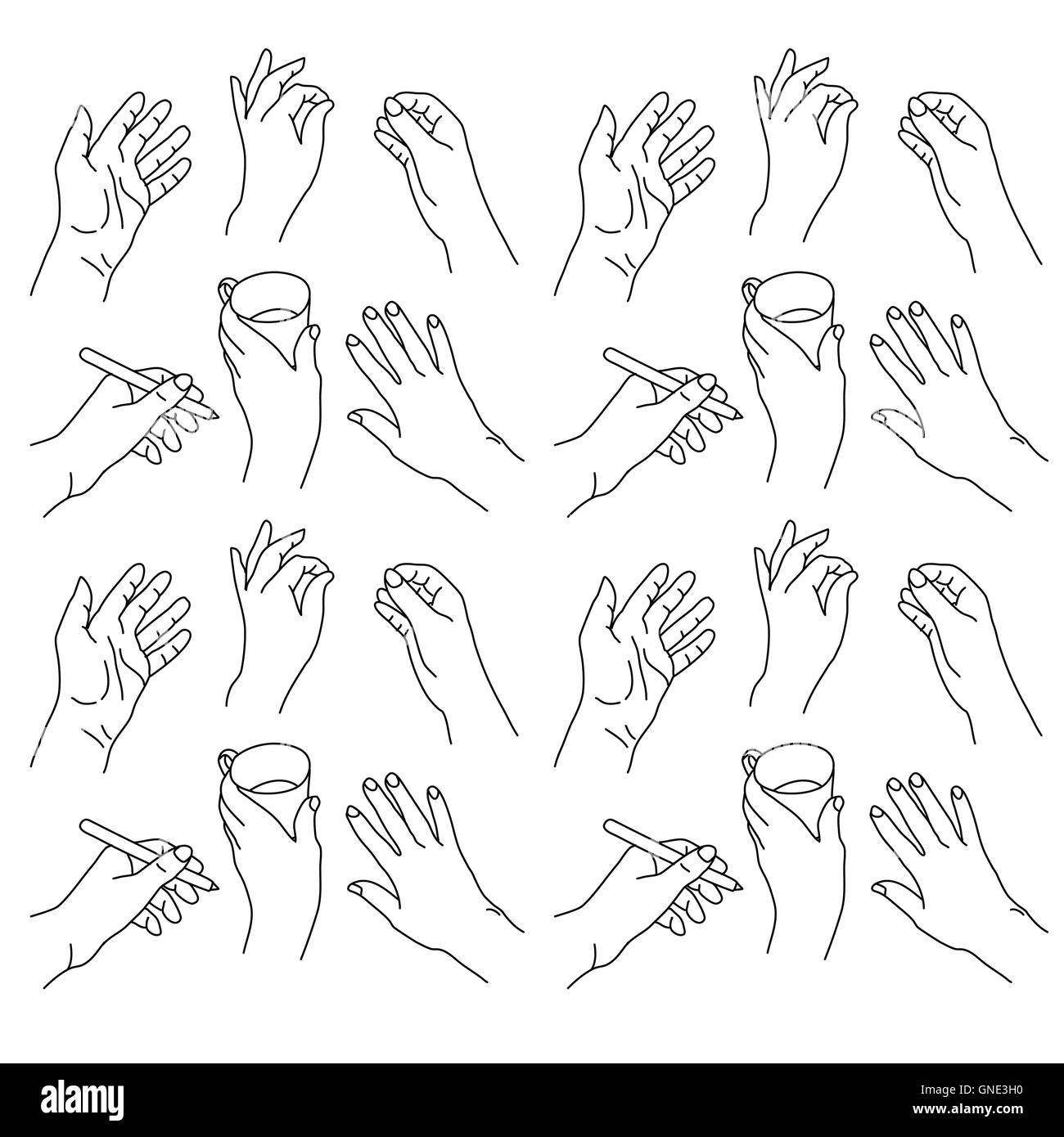 Line drawing of hands in various positions and gestures Stock Vector ...