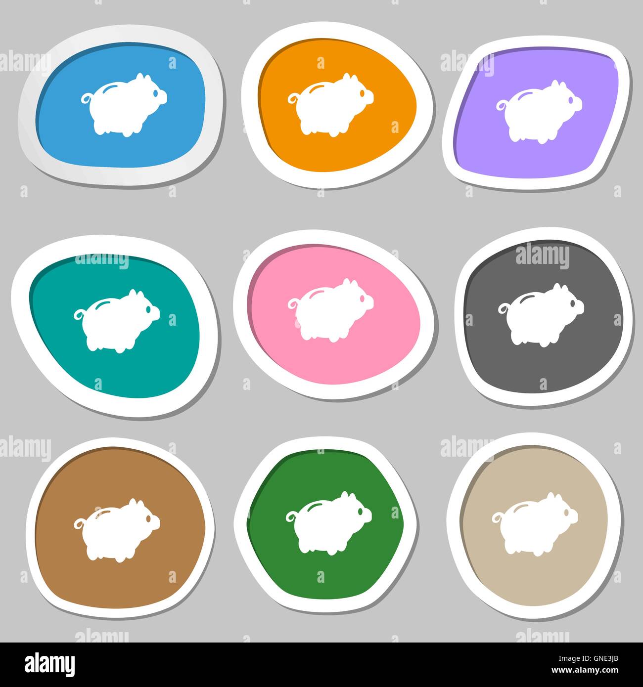 Piggy bank symbols. Multicolored paper stickers. Vector Stock Vector ...
