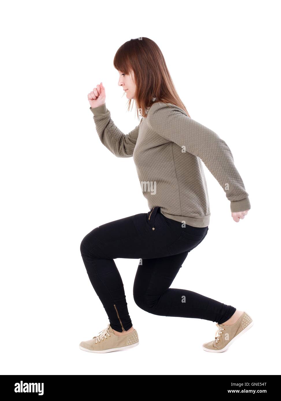 back view of standing young beautiful woman in jeans Stock Photo - Alamy