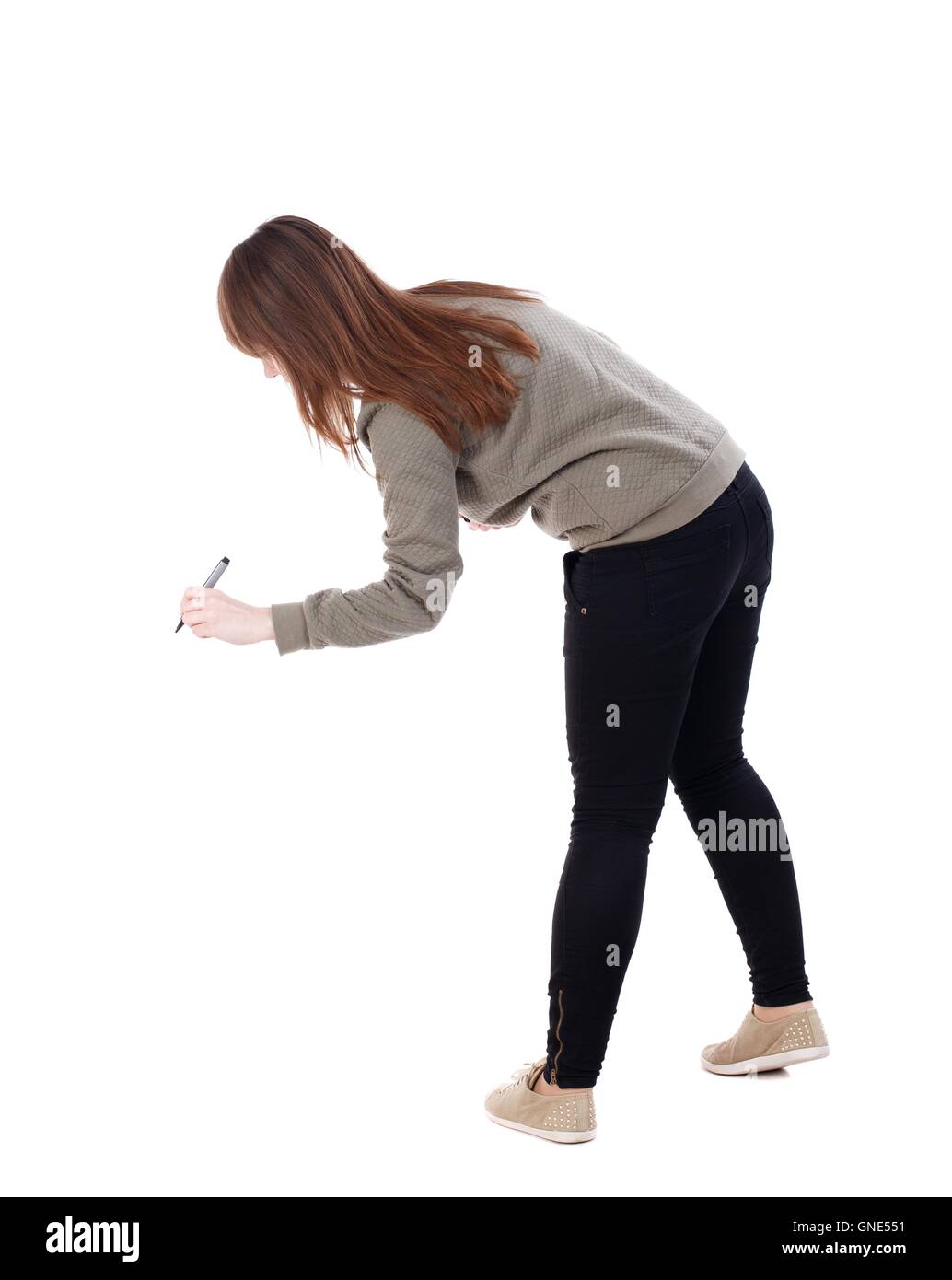 back view of writing beautiful woman. Young girl Stock Photo - Alamy