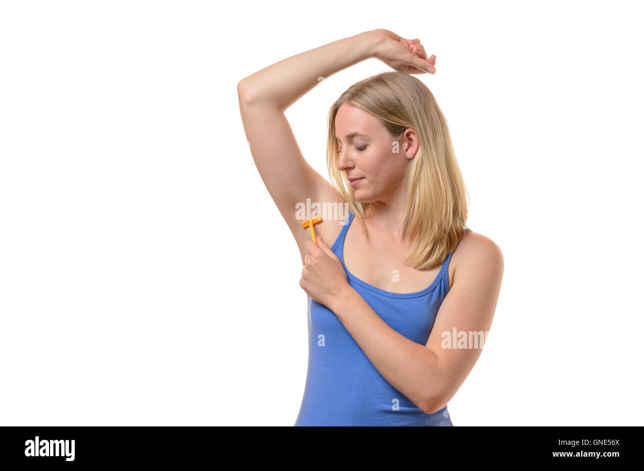 Close up woman shaving armpit hi-res stock photography and images - Alamy
