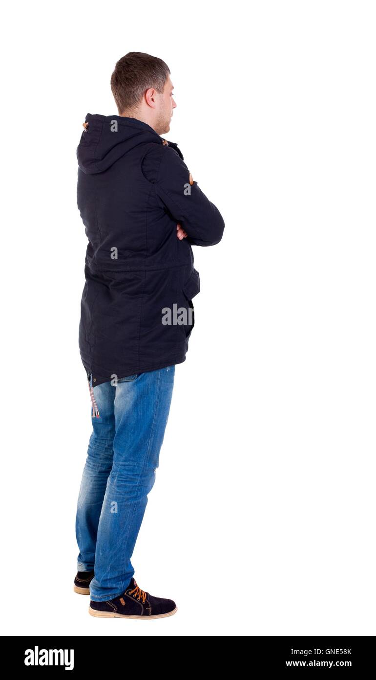 Back view of handsome man in winter jacket looking up Stock Photo - Alamy