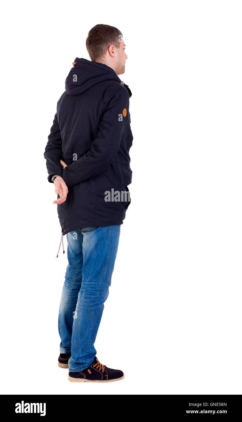 Back view of handsome man in winter jacket looking up Stock Photo - Alamy