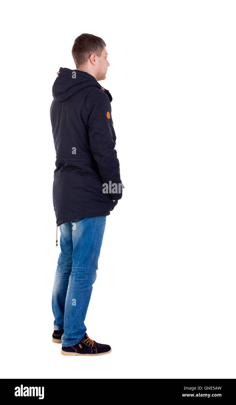 Back view of handsome man in winter jacket looking up Stock Photo - Alamy