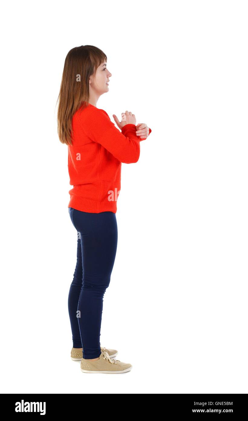 back view of standing young beautiful woman Stock Photo - Alamy