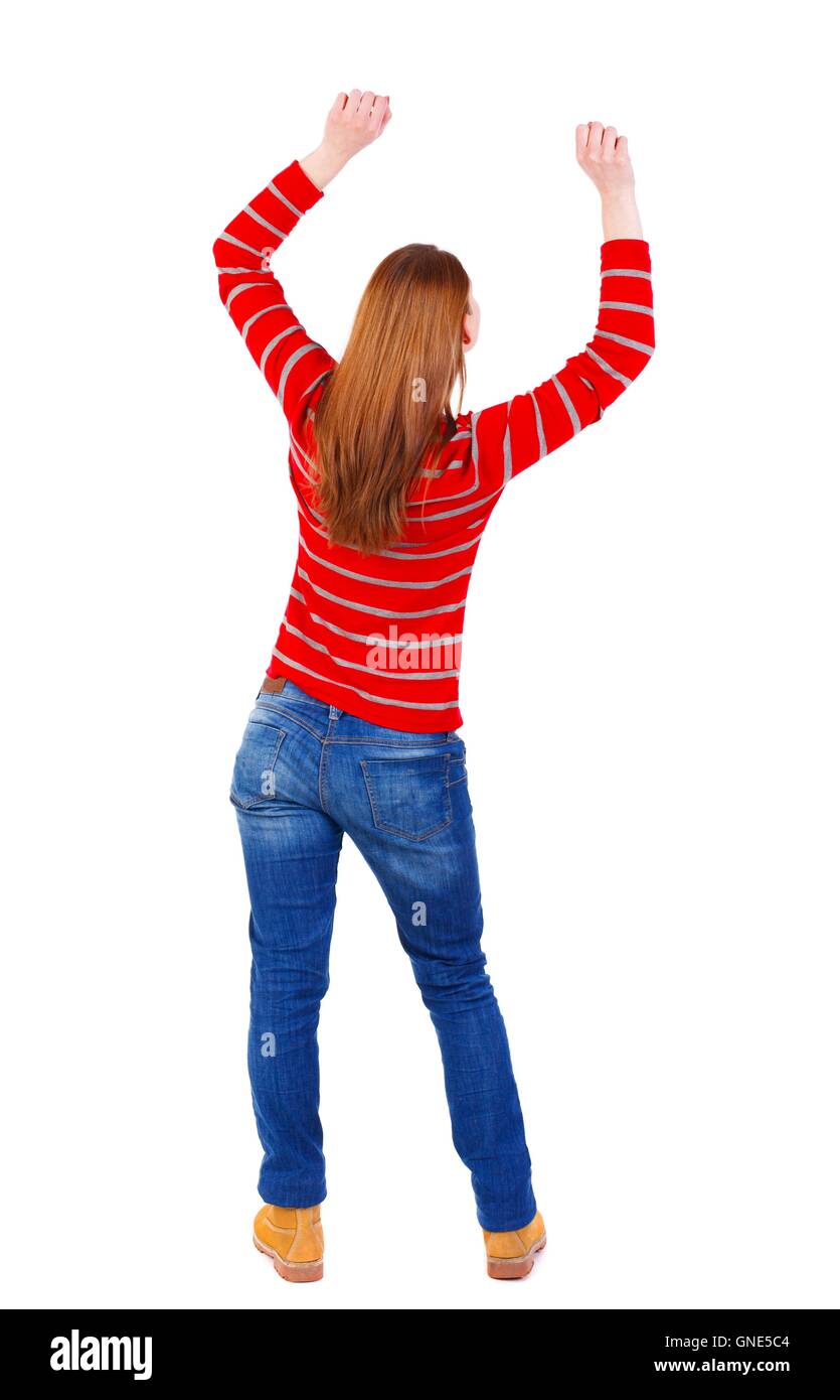 Back view woman raised fist Cut Out Stock Images & Pictures - Alamy