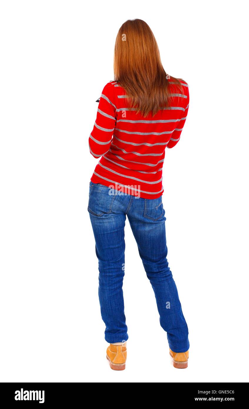 back view of standing young beautiful woman Stock Photo - Alamy