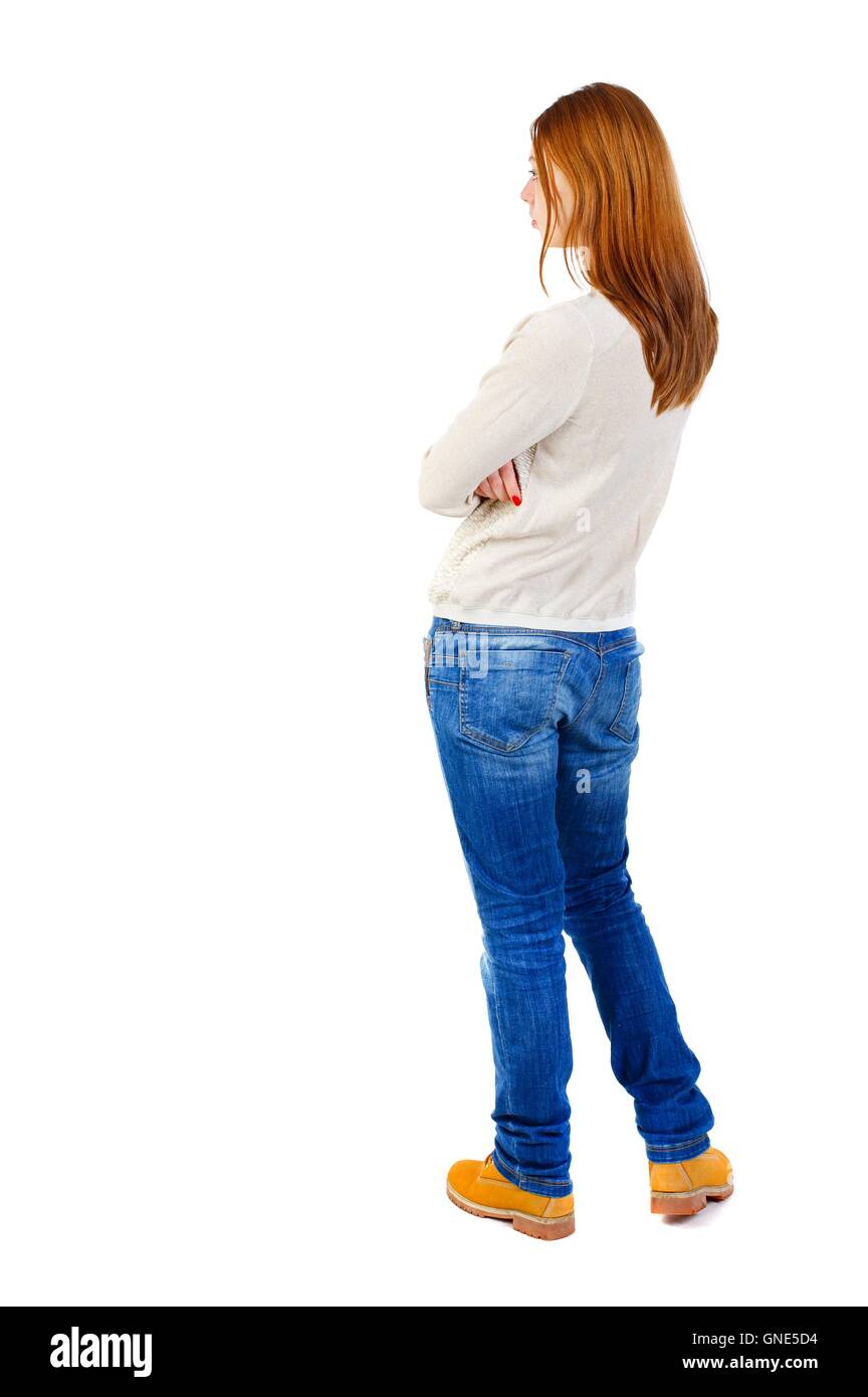 back view of standing young beautiful woman Stock Photo - Alamy