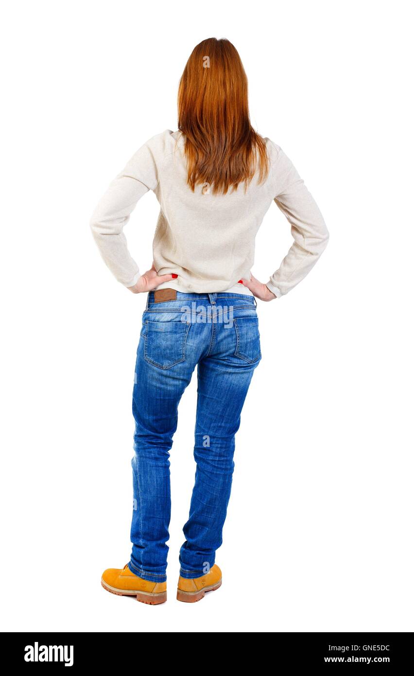 back view of standing young beautiful woman Stock Photo - Alamy