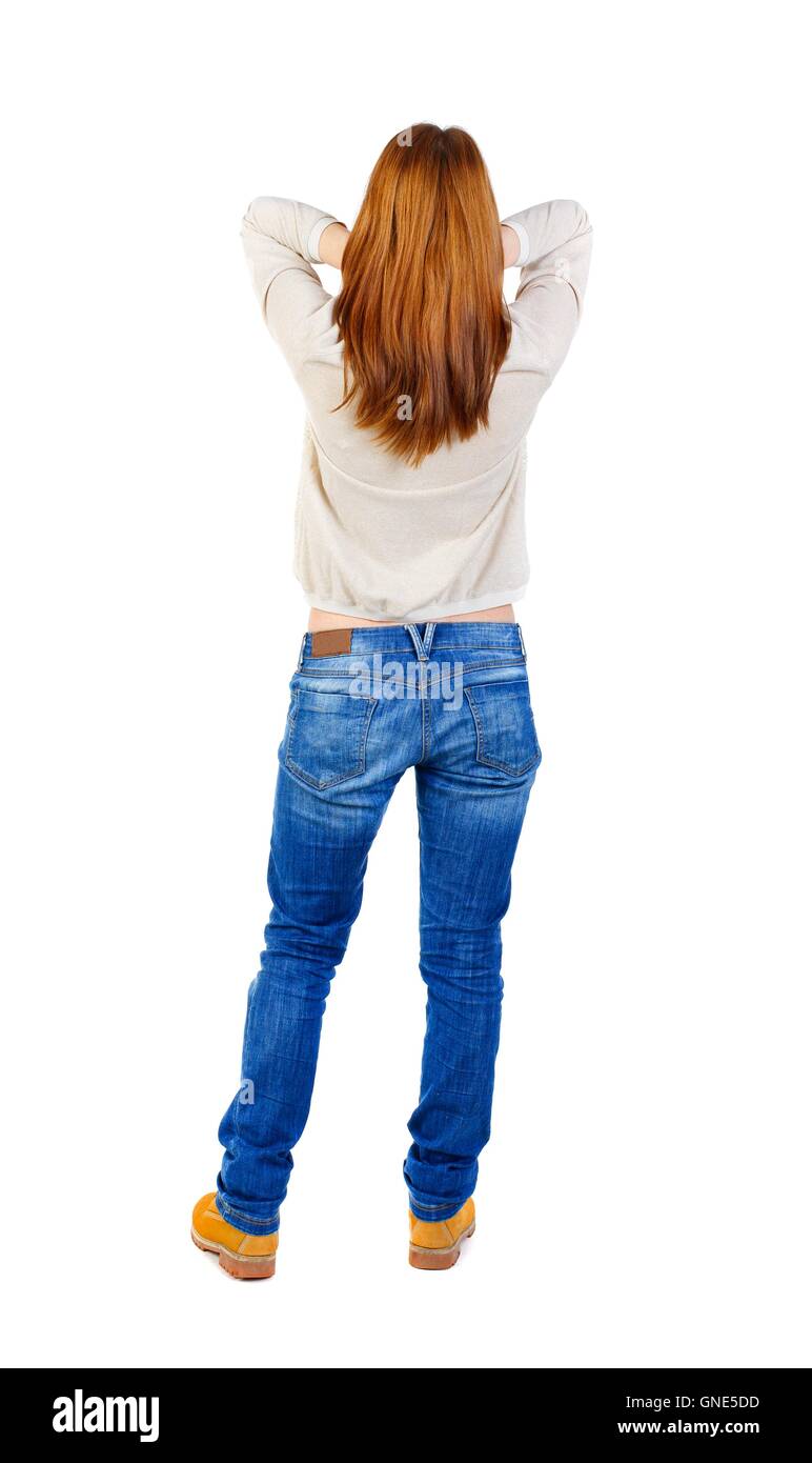 back view of standing young beautiful woman Stock Photo - Alamy