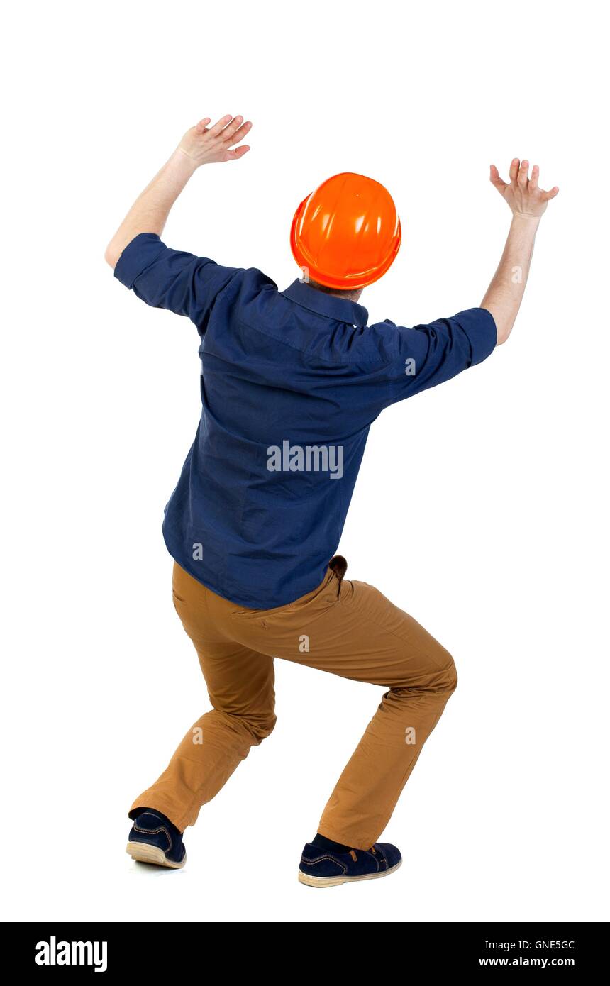 back view business man protective construction helmet protects h Stock ...