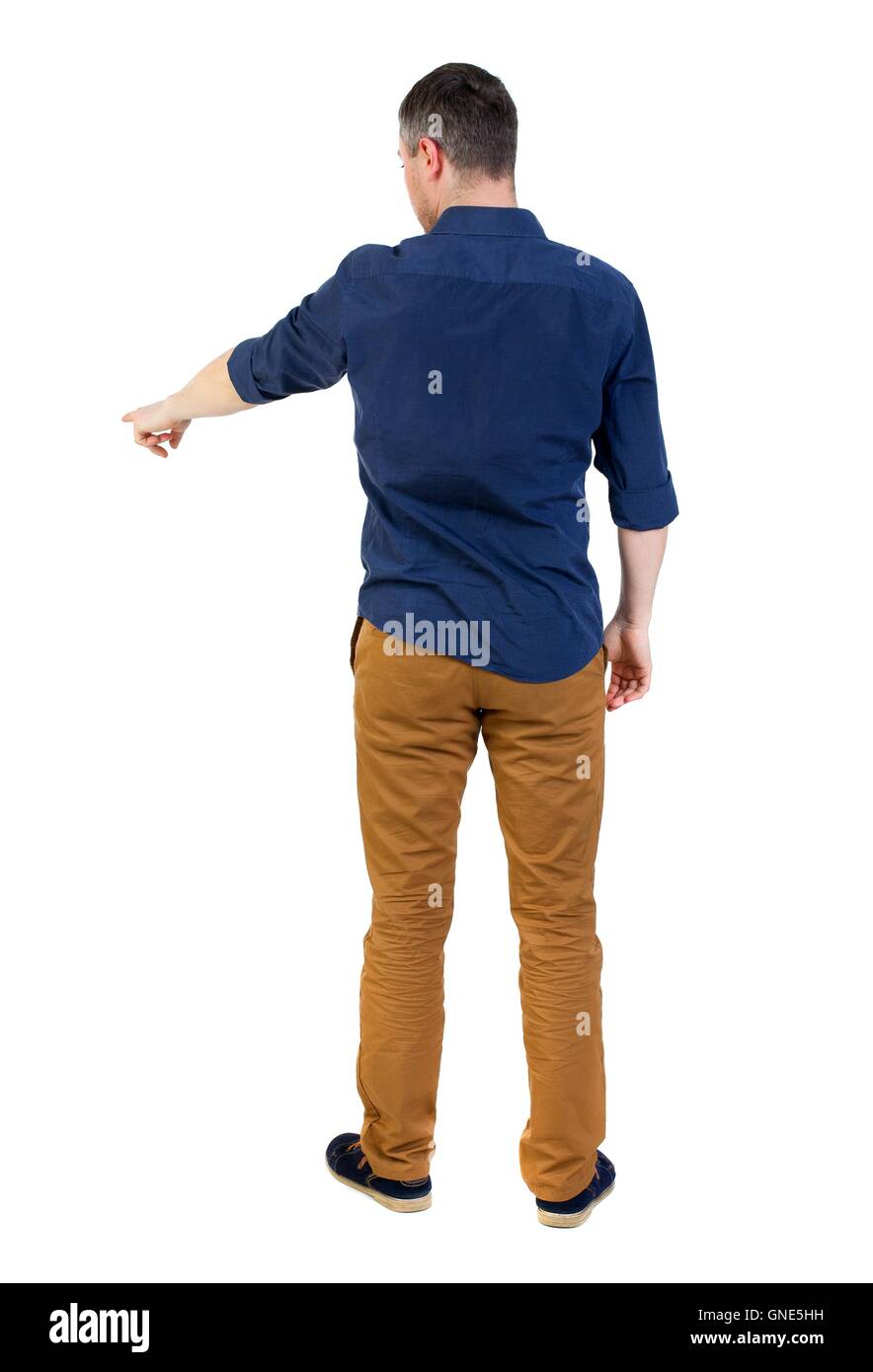 Back view of pointing business man Stock Photo - Alamy