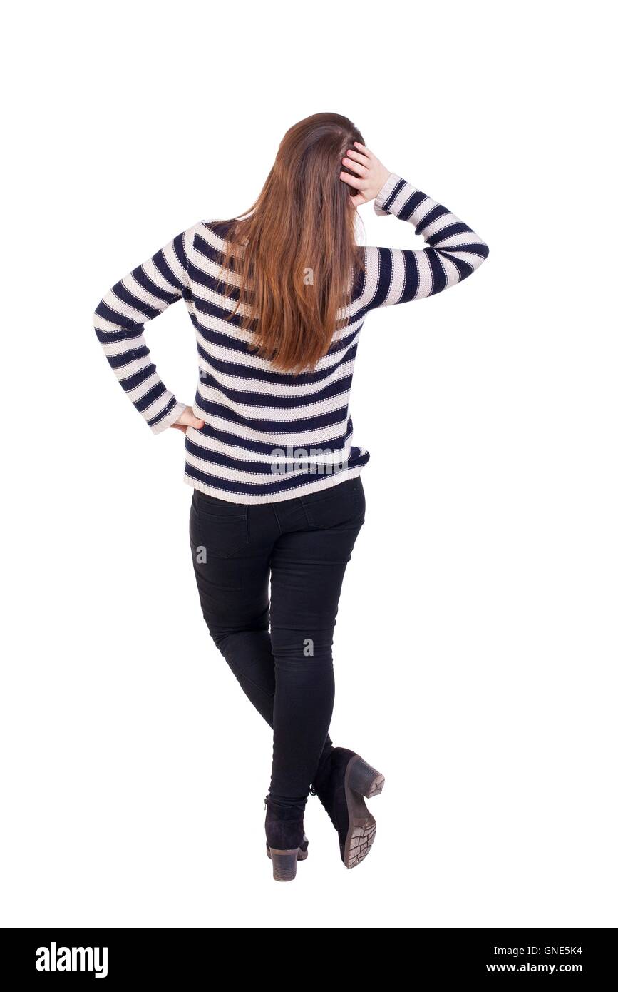 back view of standing young beautiful woman Stock Photo - Alamy